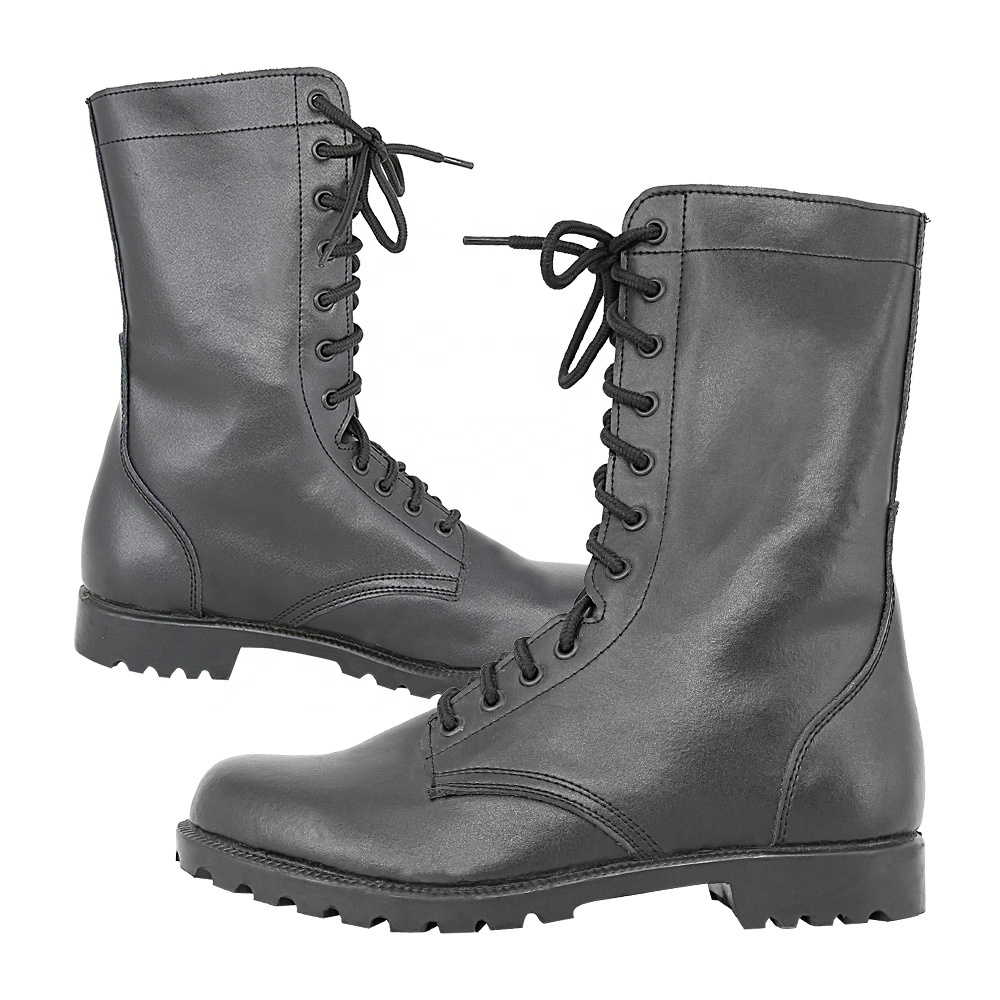 Black leather army strong boots for men