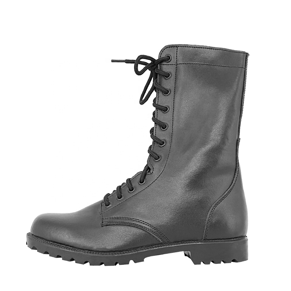Black leather army strong boots for men