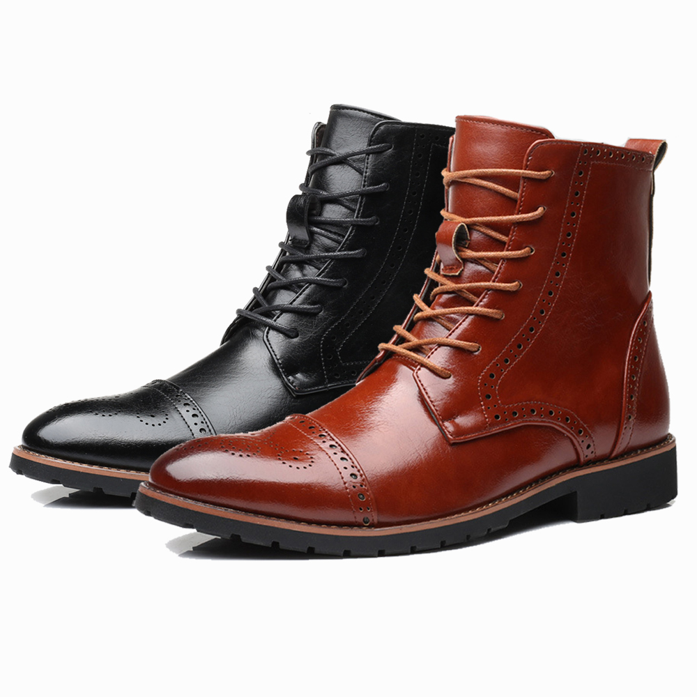 High cut leather boots for men