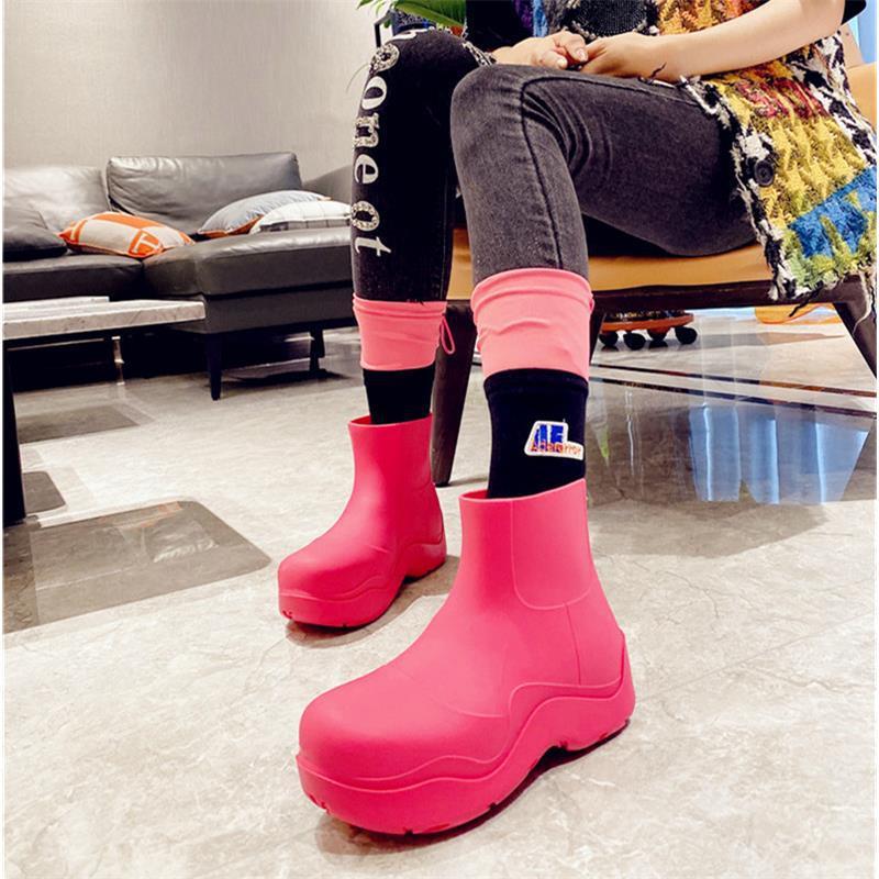 Multicolor pvc high heel rain boots